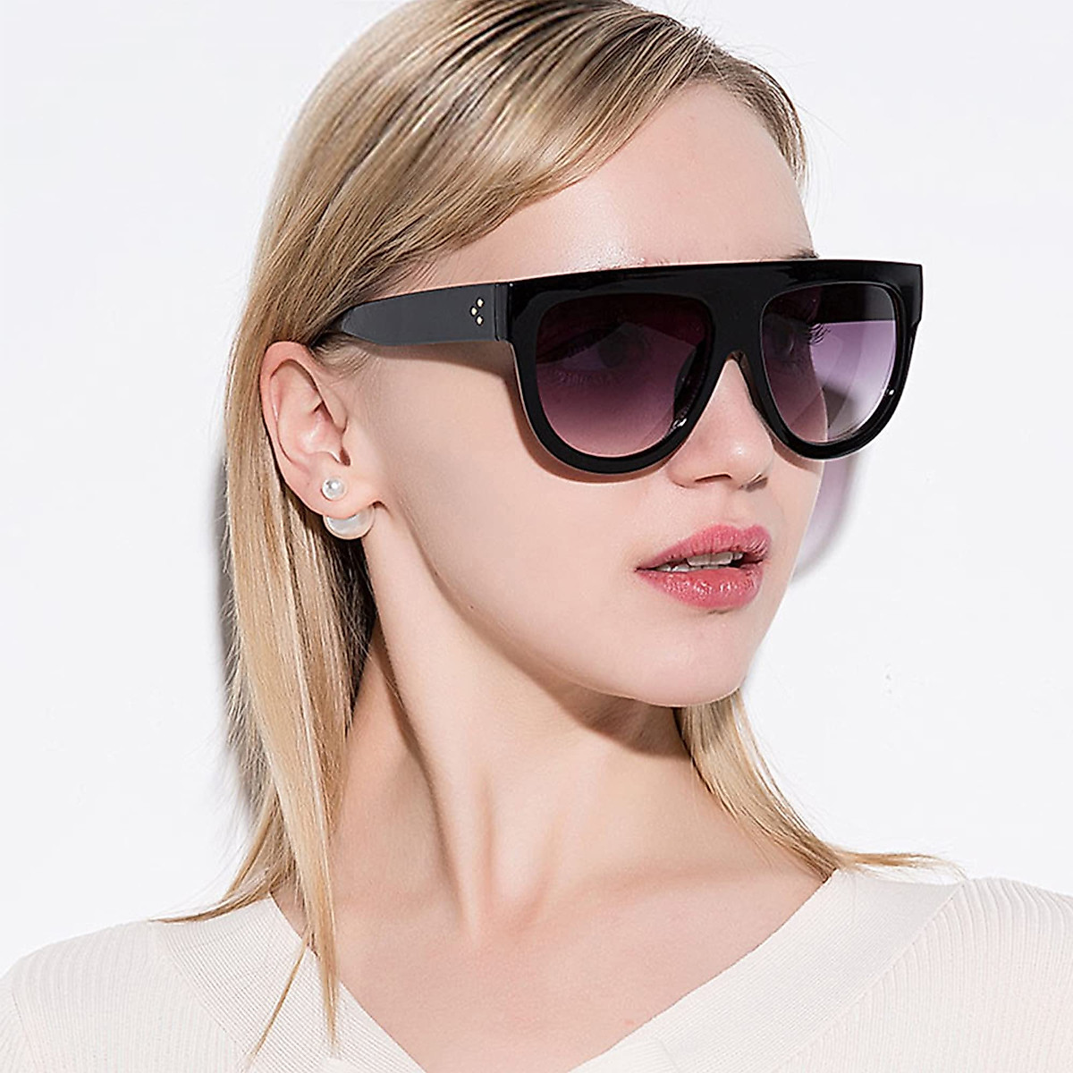 MEETSUN Fashion Sunglasses for Women Trendy Goggles Vintage Shades (2 Pack Black -Tortoise + Black)