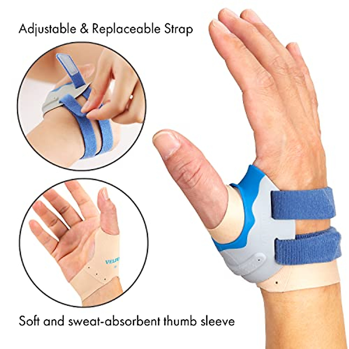 Velpeau Thumb Support Brace - CMC Joint Stabilizer Orthosis, Spica Splint for Osteoarthritis, Instability, Tendonitis, Arthritis Pain Relief for Women Men, Comfortable, Adjustable (Right Hand-Medium)