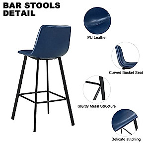 OUllUO Counter Bar Height Barstools with Back, 29 in PU Leather Bar Stools Set of 2, Upholstered Armless Tall Bar Stools for Kitchen Island, Cafe, Pub, Bistro, BS244, Navy Blue, 2Pcs