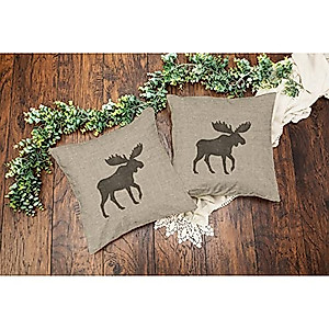 Vosach Moose Outdoor Indoor Pillow Covers, Animal Moose Burlap Cabin Home Decorative Throw Pillow Case Cushion Cover for Sofa/Bed/Patio/Garden/Balcony, 18x18 Inch, 2Pcs, Brown