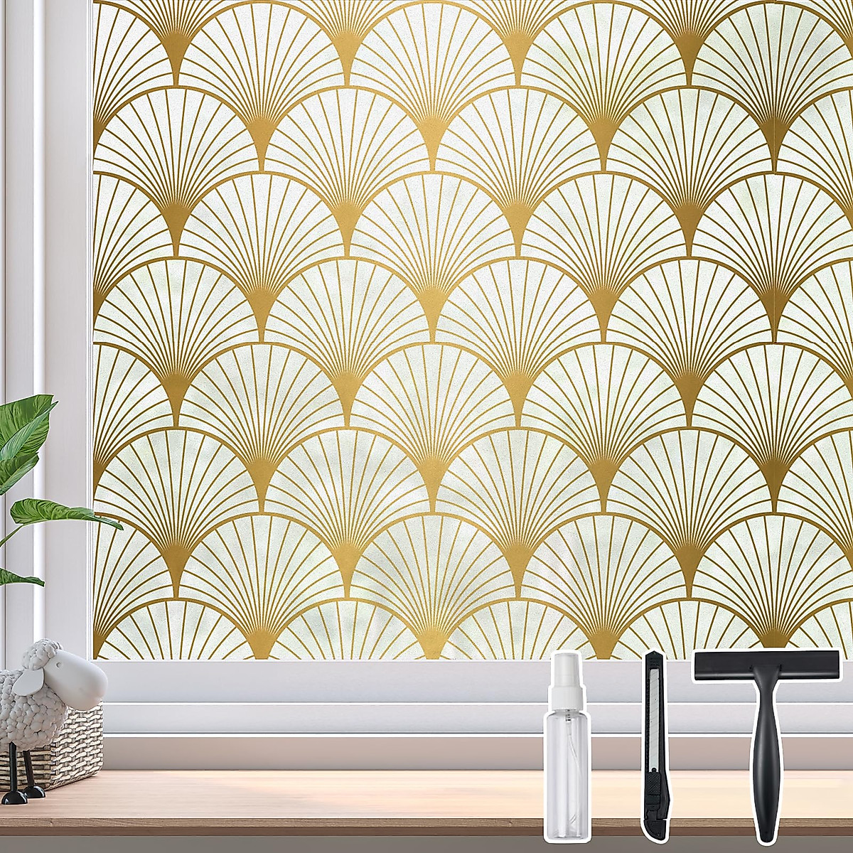 DKTIE Window Privacy Film Frosted Glass Static Clings Non Adhesive with Installation Tools, Modern Home Improvement Style (B117, 17.7'' x 78.7'')