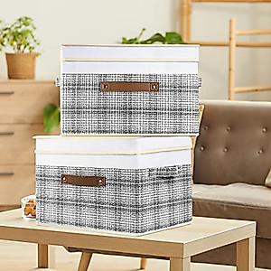 TYEERS Collapsible Storage Bins with Lids, Patchwork Design, Washable, Fabric Decorative Storage Boxes for Organizing, 14.9x9.8x9.8 inches, 3 Pack, Gray