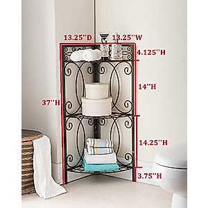 Kings Brand Furniture Metal 3 Tier Shelf Free Standing Corner Bathroom Towel Rack Organizer Stand, Pewter