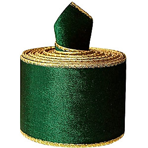 Dark Green Wired Velvet Ribbon for Gift Wrapping, Chrisrtmas Tree (2-1/2 inch, 5 Yards)