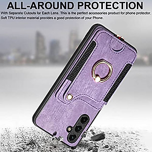 A14 5G Case,Card Holder Wallet for Galaxy A14 5G Phone Case,Ring Holder Stand,RFID-Blocking,Wrist Strap,Camera Protector,Leather Protective Magnetic Flip Cover for Samsung A14 5G Case (Purple)