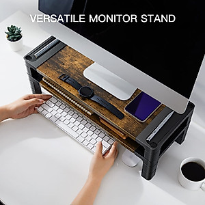 HUANUO Monitor Stand Computer Riser, Monitor Stand for Desk with Adjustable Height and 2 Platforms, Ergonomic Computer Riser, Monitor Riser for Laptops and Monitors