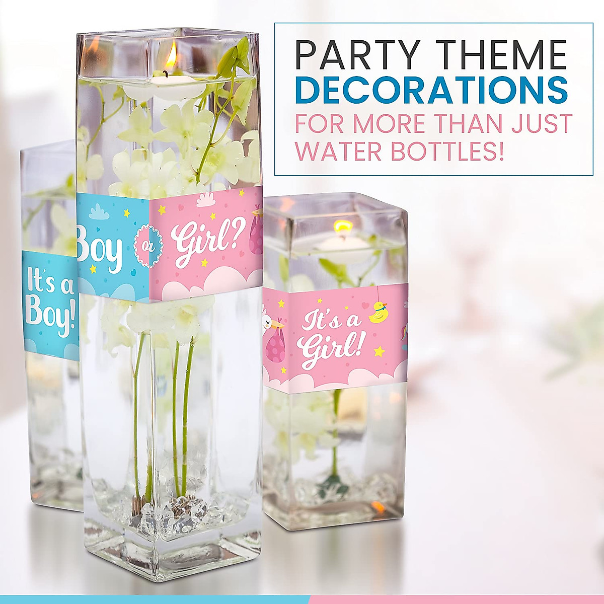 Super Cute, Water-Resistant, It's a Boy Water Bottle Baby Label 24 PK. Unique Stork Party Favor Designs. Durable, Blue Favors for Showers, Sprinkles or Gender Reveals. Great Drink Labels Guests Love