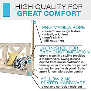 Porchgate Amish Heavy Duty 700 Lb Farmhouse Porch Swing W/ Ropes (5 Foot, Unfinished)