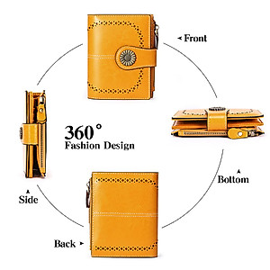 SENDEFN Small Womens Wallet Leather Bifold Card Holder RFID Blocking with Zipper Coin Pocket