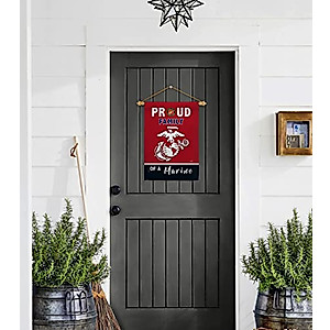 Breeze Decor Proud Family Garden Flag Set Wood Dowel Armed Forces Marine Corps USMC Semper Fi United State American Military Veteran Retire Official House Yard Gift Double-Sided, Made in USA