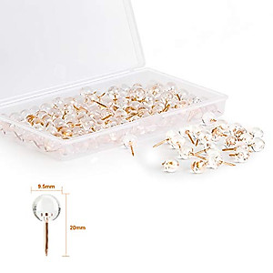 WenTao 150PCS Push Pins, Rose Gold Map Thumb Tacks, Large Size Pins Rose Gold Steel Point and Transparent Plastic Round Head for Bulletin Board, Fabric Marking, Crafts and Office Organization