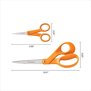 Fiskars 67517197J Original Orange-Handled Scissors 8 Inch and 5 Inch, 2-Piece Set, Orange