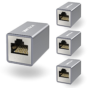 VCELINK RJ45 Coupler, Shielded Ethernet Coupler POE Ethernet Cable Extender for Cat7/Cat6a/Cat6/Cat5e, Female to Female in-Line Coupler, 4 Pack