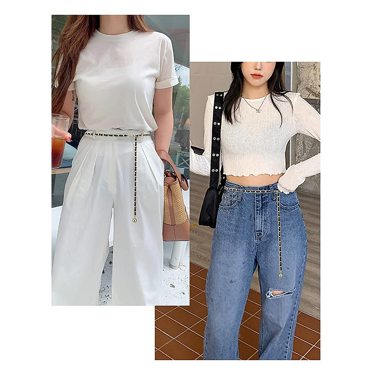 Gold Chain Waist Belts for Women for Dresses Black Leather Belt Belly Chain Jewelry for Women Long Waist Belt Body Chain Jewelry for Summer Beach