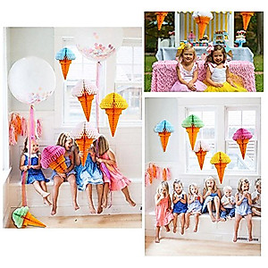 zilue Ice Cream Party Decorations, Hanging Ice Cream Paper Honeycomb Ball for Birthday Baby Shower Two Sweet Party Decoration Set of 5 Mix