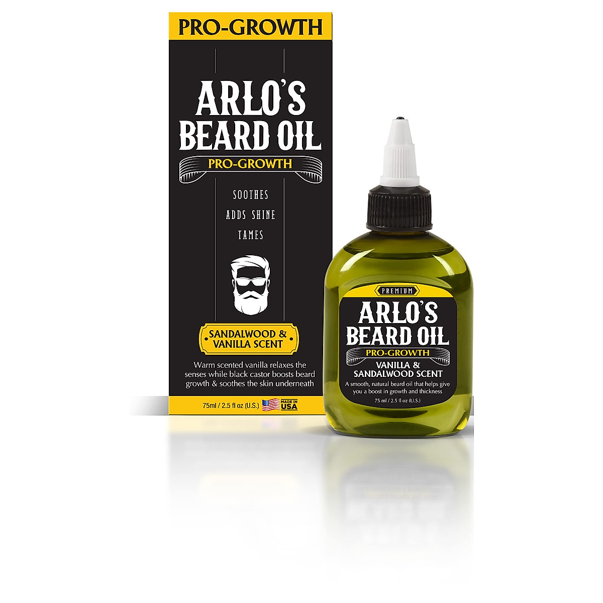 Arlo's Pro Growth Beard Oil - Vanilla Sandalwood 2.5 oz. - Promotes Beard Hair Growth