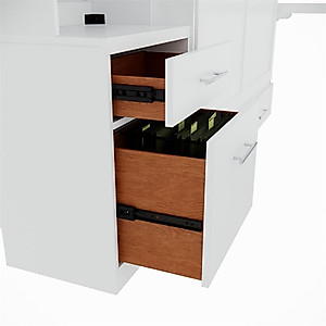 RoomAndLoft Queen Size White Murphy Wall Bed in Solid Wood, with Storage and Shelves, No Box Spring Needed, Easy Assembly, Up to weight capacity