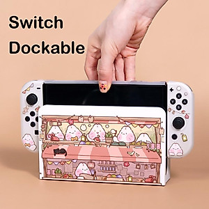 Kiloluv Bunny Grocery Switch OLED Protective Case & Dock Cover Set, Protective Skin Case Cover Faceplate Sleeve Compatible with Nintendo Switch OLED Console, Joy-Cons and Charging Dock