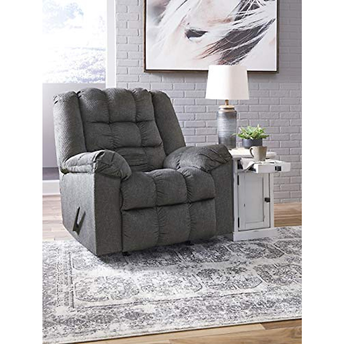 Signature Design by Ashley Drakestone Tufted Manual Rocker Recliner with Lumber Heat and Massage, Gray