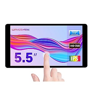waveshare 5.5inch 2K Capacitive Touch LCD Display Compatible with Raspberry Pi 5/4B/3B+/Pi 3B/Zero 2w/Zero w and CM4 Supports Windows 11/10/8.1/8/7