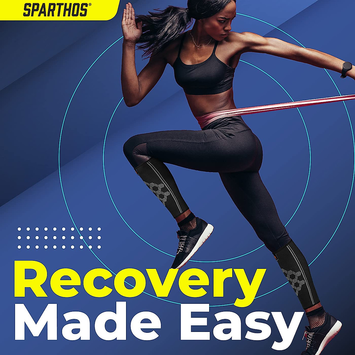 Sparthos Calf Compression Sleeve (Pair) – Leg Compression Brace for Men and Women – Shin Splint Calf Pain Relief Calves Blood Circulation Sports Support Running Walking Cycling Yoga (Black-M)