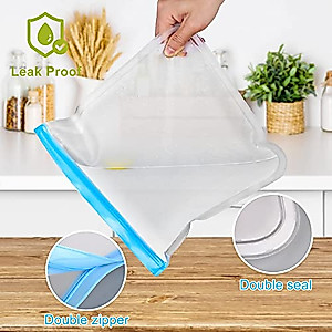 18 Pack Dishwasher Safe Reusable Food Bags, Leakproof Reusable Freezer Bags with PEVA and Silicone Material for Lunch Food Marinate Travel (White) - 4 Gallon 7 Sandwich 7 Snack Bags