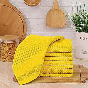 Homaxy 100% Cotton Dish Cloths, Pack of 8-12 x 12 Inches, Waffle Weave Super Soft and Absorbent Dish Towels Quick Drying Dishcloths, Yellow
