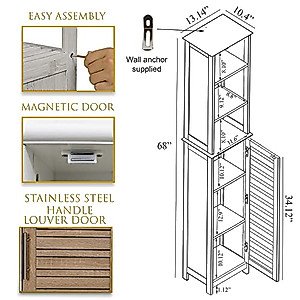 EVIDECO Bathroom Linen Tower Cabinet Stockholm 1 Door 5 Shelves Wood Oak-Colored