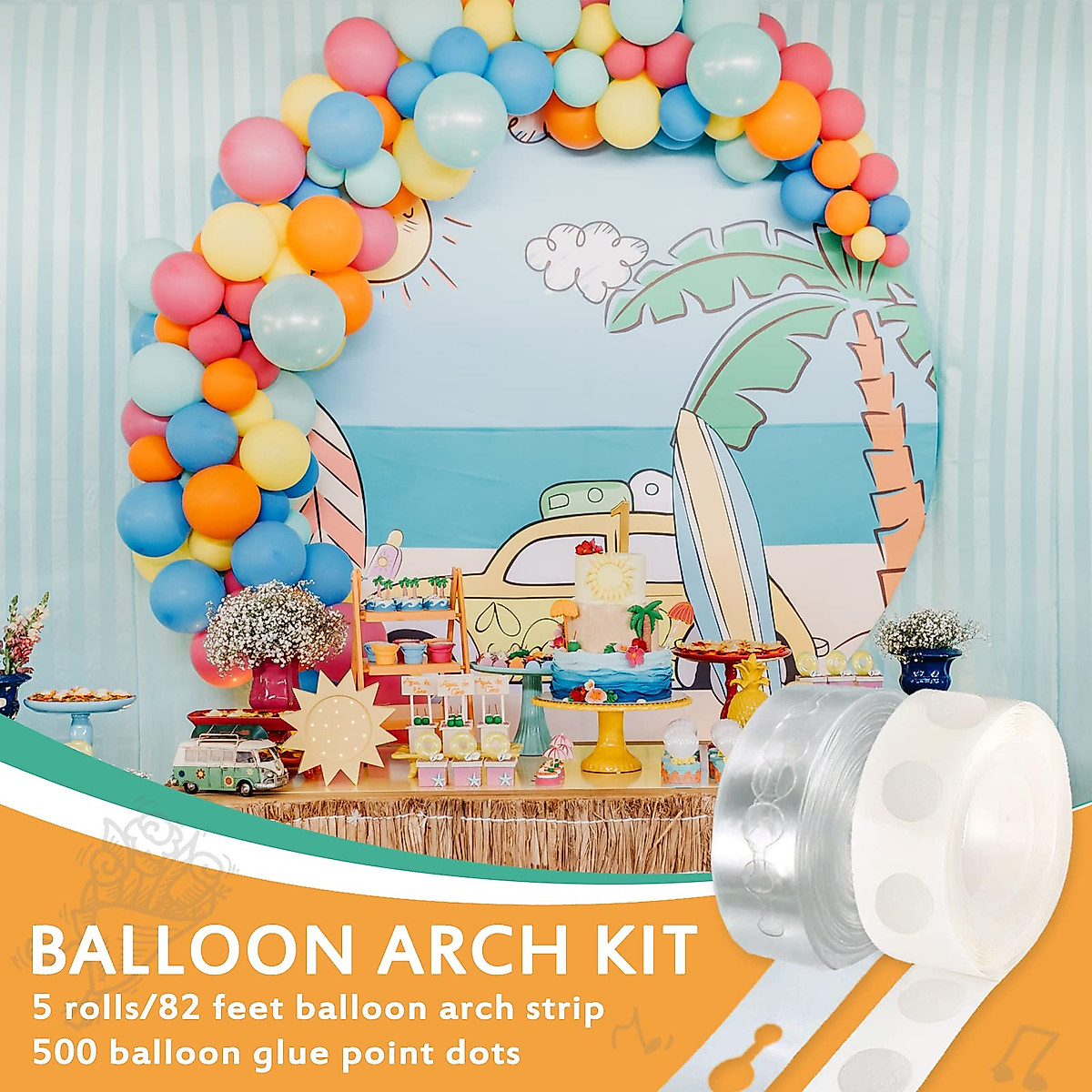 Balloon Arch Kit, 82ft Easy DIY Balloon Decorating Garland Strip and 500Pcs Glue Point Dots Tape for Balloon Arch, Decorations Making