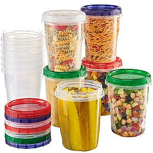 ELEGANT DISPOSABLES 32 ounce Plastic Food Storage Containers with colored Twist Top Lids Reusable Leak Proof Deli Containers for Freezer Storage Meal Prep Pack of 12