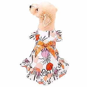 QWINEE Dog Dress Bow Decor Ruffle Sleeve Puppy Princess Dress Party Vacation Cat Dresses for Small Medium Dogs Kitten Multicolor XL