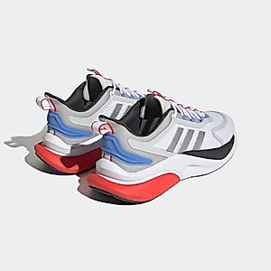adidas Men's Alphabounce+ Running Shoe, White/Silver Metallic/Blue Fusion, 9