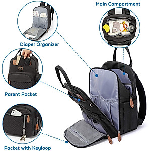 Dikaslon Diaper Bag Backpack, Stroller Hooks, Large Unisex Baby Bags with Changing Pad, Pacifier Case and Universal Stroller Clips for Mom Dad