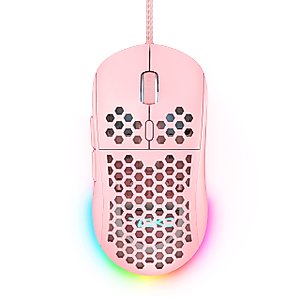 DIERYA M1SE Wired Gaming Mouse with Honeycomb Shell, 12800DPI Optical Sensor, 6 Programmable Macros, Software Support for Custom Key Config, and RGB Settings for Windows 7/8/10/XP, Vista, Linux-Pink