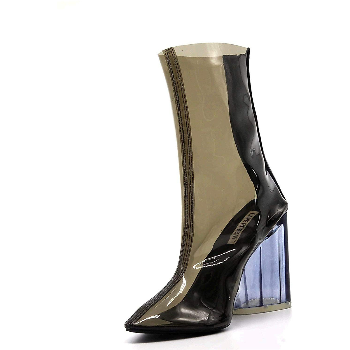 Cape Robbin Crystal Glaze Womens Perspex Lucite Clear Pointy Toe Chunky Heel Ankle Boots,Black,10