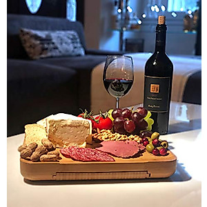 DESSINI Natural Bamboo Cheese Board and Cutlery Set, Wooden Charcuterie Meat Platter and Serving Tray with accessories, Unique gift for Birthday, Mother's Day, Father's Day, Anniversary, House Warming