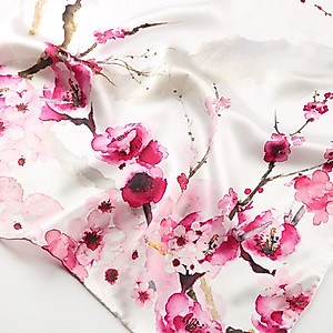 Women's 100% Mulberry Silk Scarf Floral Print Satin Long Scarf Wrap Shawl (Pxdy4)