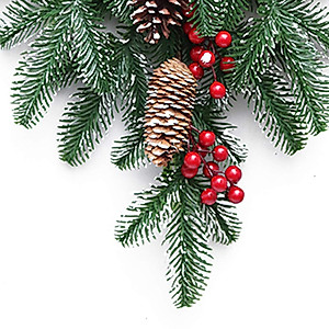 NMFIN Christmas Teardrop Wreath, Artificial Front Door Swags w/ Berries & Pine Cones & Ribbon Bow for Holiday Home Wall Decor