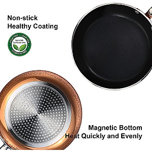 All in One Pan 10pcs Hammered Copper Pots and Pans Set Nonstick Cookware Set with Lids, Kitchen Cookware Set For All Stovetops, Induction Pot and Pan Set Dishwasher/Oven Safe, 100% Non Toxic