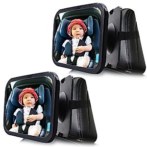 Baby Car Mirror, 2 Pack Large Safety Car Seat Mirror, Baby Car Seat Mirror for Rear Facing Infant Child with Wide Crystal Clear View, Rear View Mirror