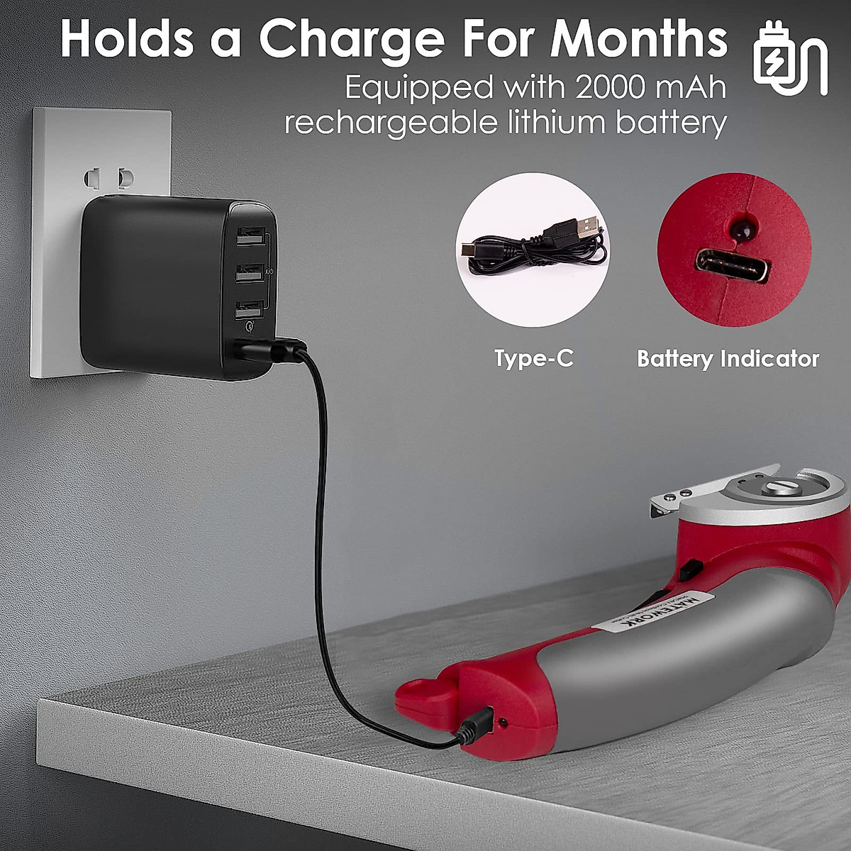 Matework Cordless Electric Scissors, 4V Multi-Cutter with Suitcase, 2000 mAh Cardboard Cutter with Self-sharpening Blade, Power Rotary Scissors for Carpet Leather