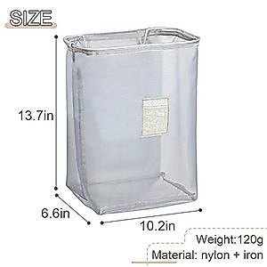 Hanging Laundry Hamper，Laundry Basket，Collapsible Clothes Hamper， Removable and Washable Bag, Metal Wire Frame ，Self-Adhesive ，For Bathroom Space Saving (Gray)