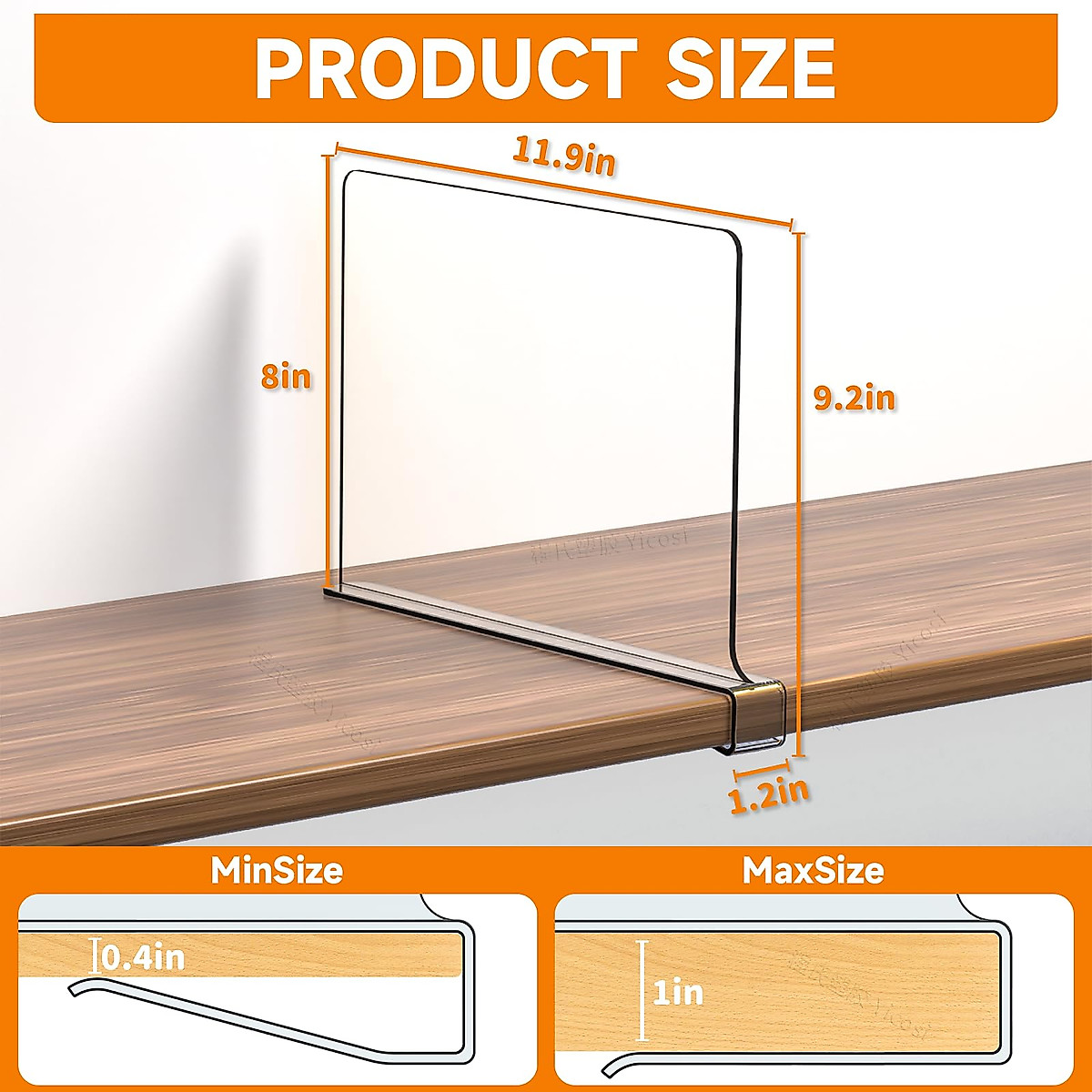 Acrylic Closet Shelf Dividers - Clear Organizer for Wood Shelves,Purses and Clothes Separation,Ideal for Kitchen and Bedroom Storage,Sweater Dividers, Handbag and Clothing Organizer,Pack of 6