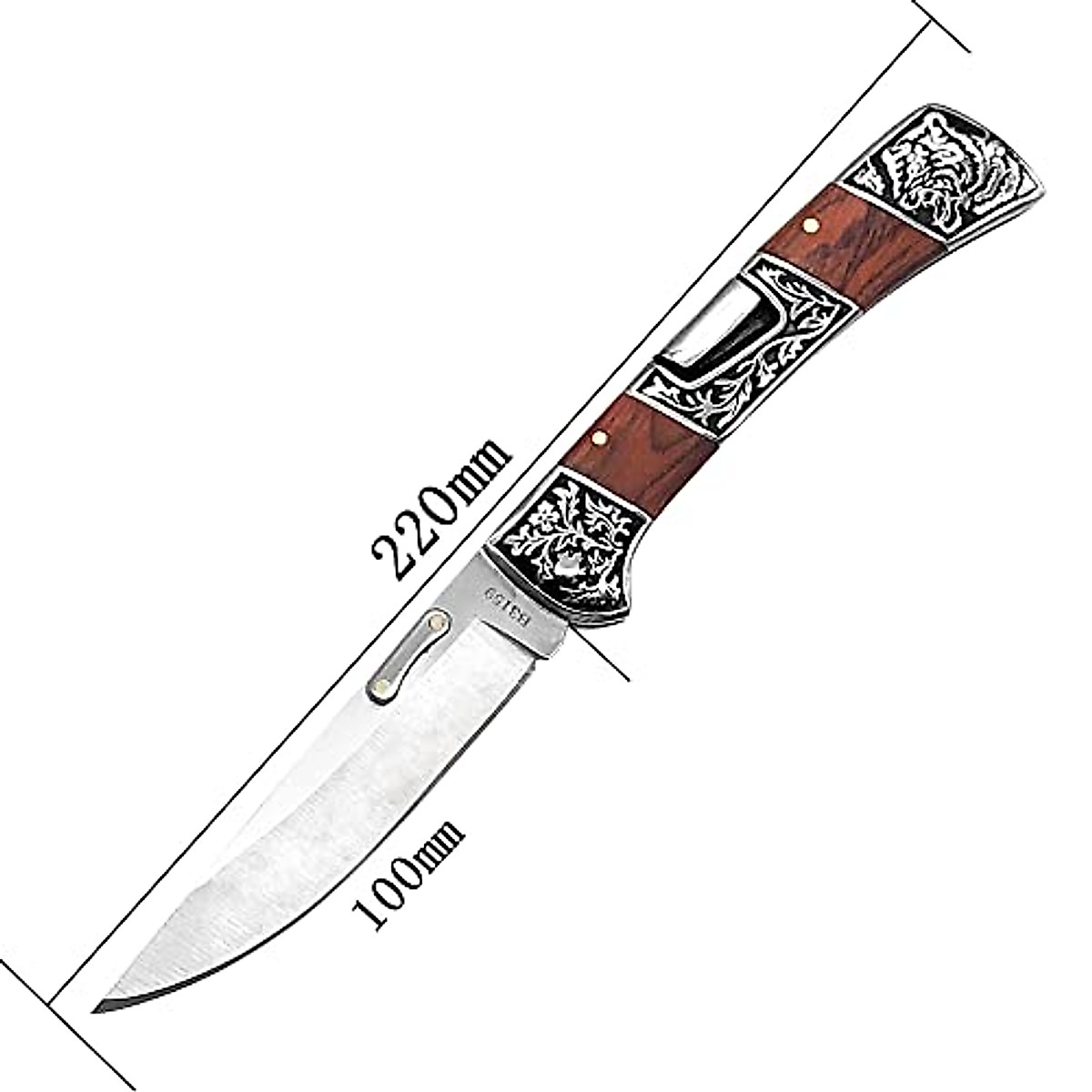 FU-GLBY Classical Folding Pocket Knife with clipCollection Engraved Bolsters Tactical Survival Knife Elegent EDC Knife for Men (red wood)