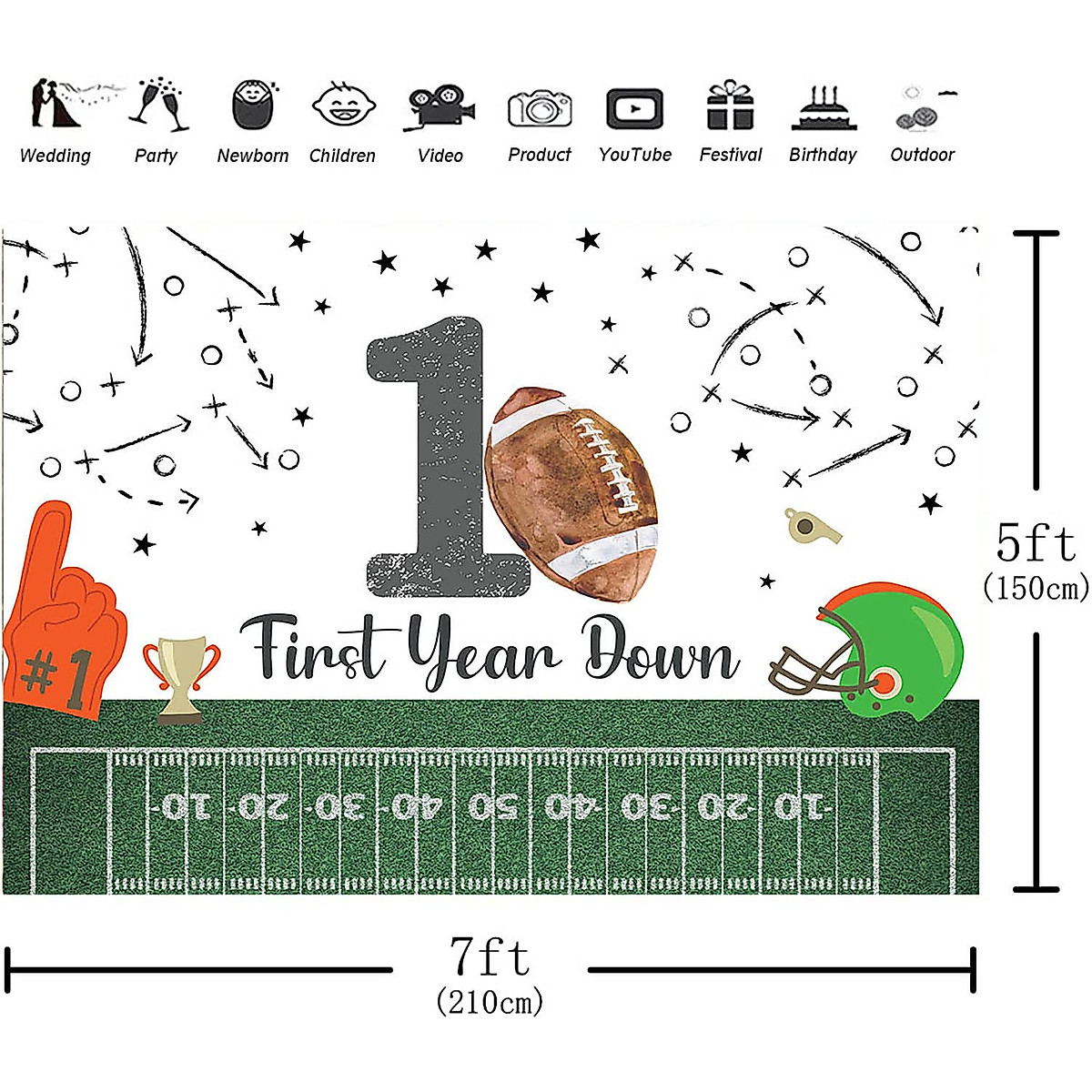 MAYSSKQ Football First Birthday Backdrop It's Game Time First Year Down Photo Background Game On Football Boy Birthday Party Decorations (7x5ft)
