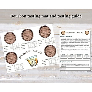Bourbon flight tasting mat and guide sheet. Bourbon tasting guide for bourbon party. Bourbon placemats, Bourbon lover. Bachelor party games for bourbon party