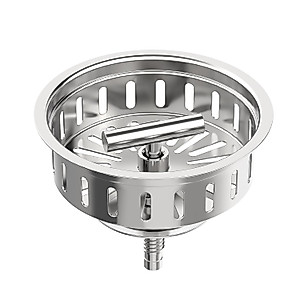 KONE Kitchen Sink Stopper Strainer Replacement for Standard 3-1/2 Inch Spin and Seal Drains with Threaded Stopper Function, Stainless Steel Sink Strainer, Twist Lock Basket Strainer Replacement