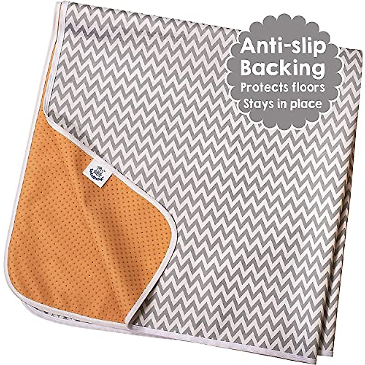 TotsAhoy! Baby Splat Mat for Under High Chair, 51" Waterproof and Washable Spill Mat, Anti-Slip Floor Protector, Baby Play Mat - Grey Chevron