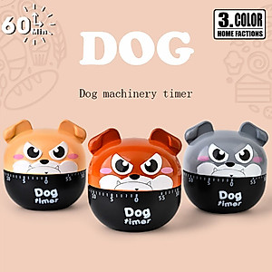 Cute Cartoon Dog Machinery Timers 60 Minutes Mechanical Kitchen Cooking Timer Clock Loud Alarm Counters Manual Timer Mini Size Kitchen Utensil (Brown)
