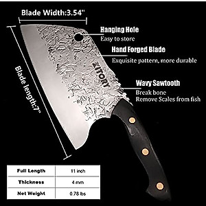 Kitory Cleaver knife, Forged Kitchen Knife, Full-Tang Wood Handle, Hammered Finish for Home & Kitchen Use